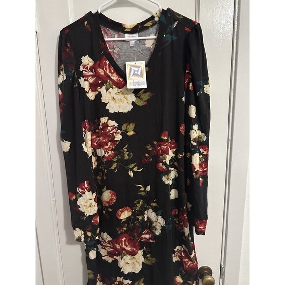 LuLaRoe | Dresses | Lularoe Ava Black Floral Pullover Long Sleeve V ...